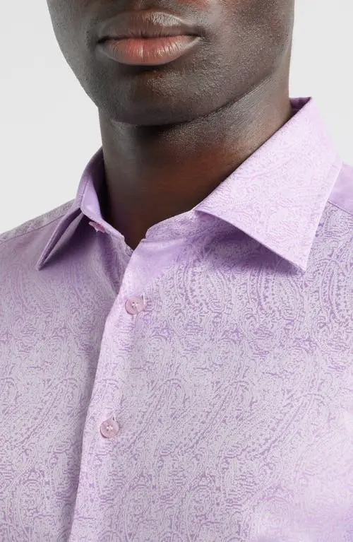 Etro Roma Regular Fit Violet Paisley Jacquard Cotton Dress Shirt