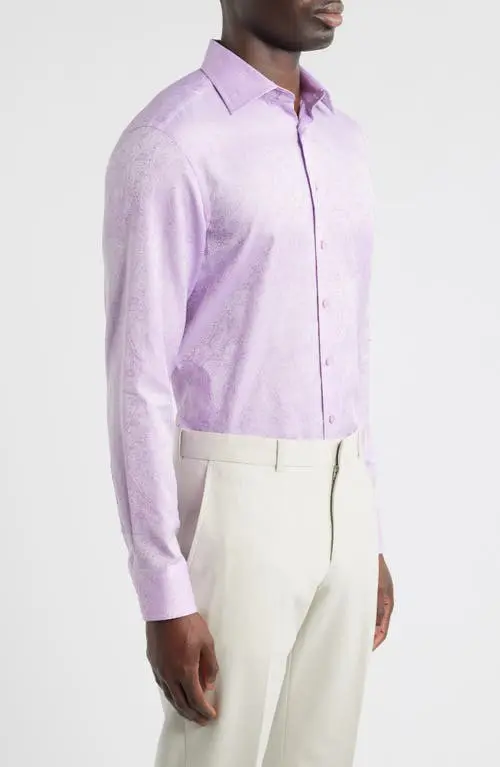 Etro Roma Regular Fit Violet Paisley Jacquard Cotton Dress Shirt