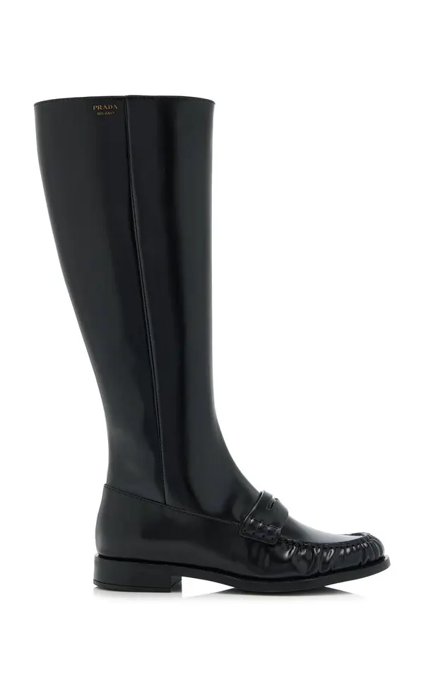 Prada Leather Knee High Boots - Black
