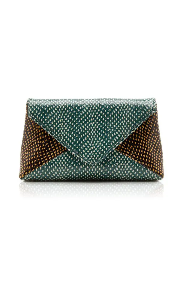 Dries Van Noten Printed Leather Envelope Clutch - Blue