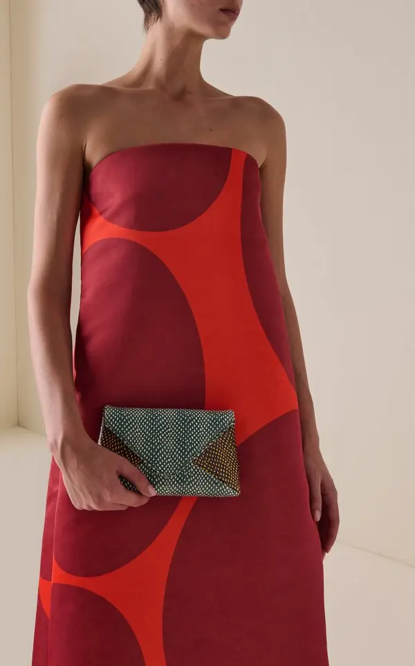 Dries Van Noten Printed Leather Envelope Clutch - Blue