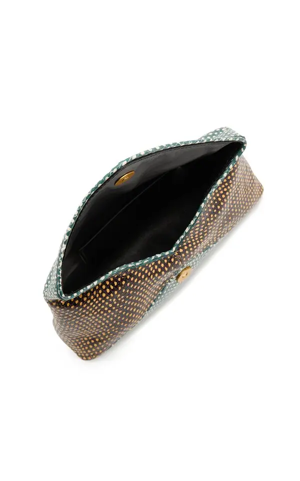 Dries Van Noten Printed Leather Envelope Clutch - Blue