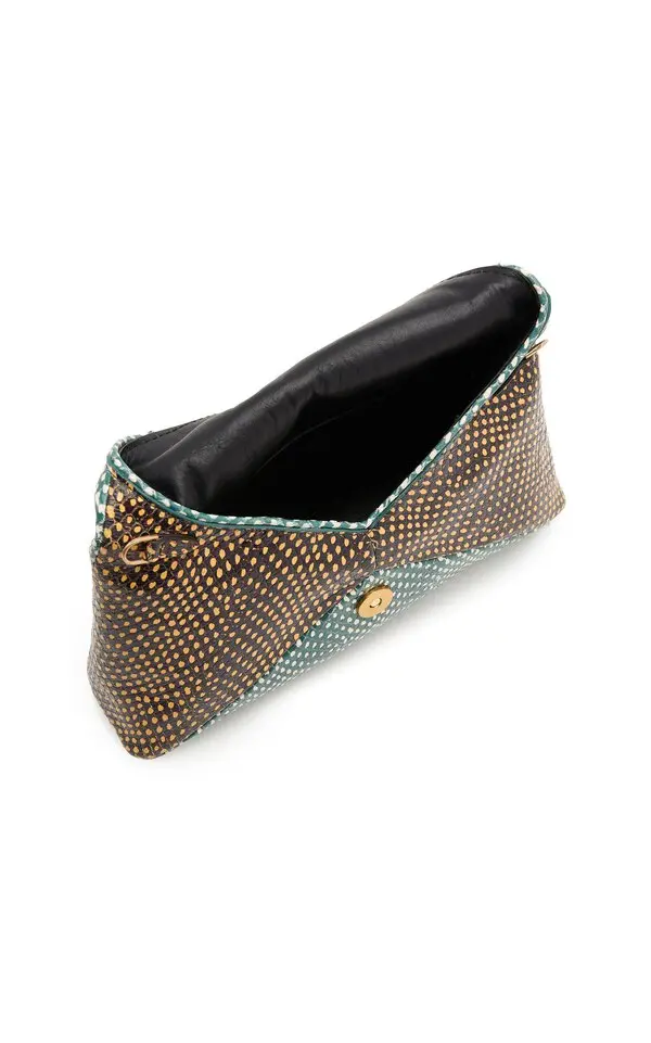 Dries Van Noten Printed Leather Envelope Clutch - Blue