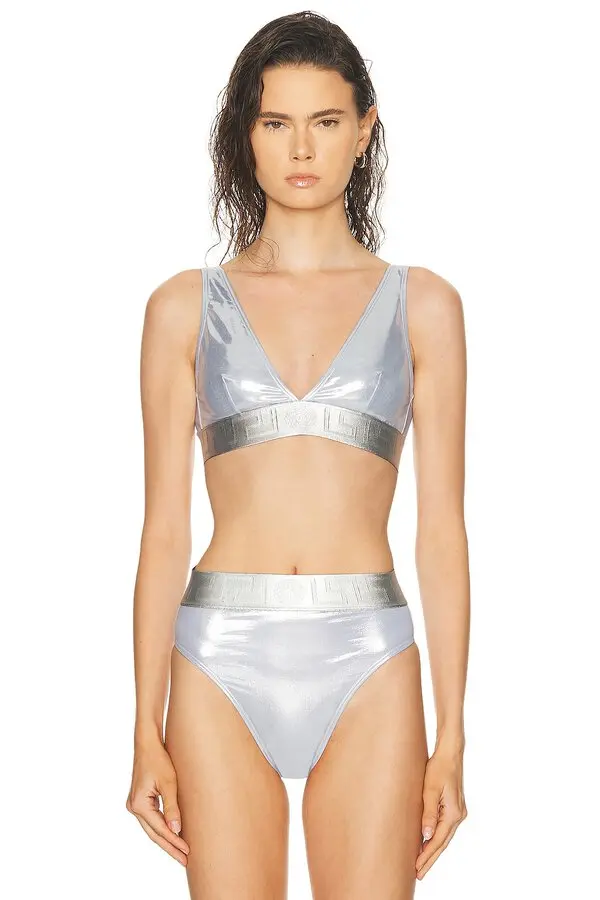 Versace Lycra Metallic Bikini Top - Silver