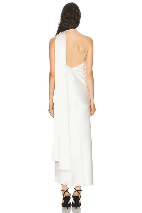 white satin dress with neck scarf Silk Scarf-Neck Wedding Dress: Open Back Satin Bridal Gown