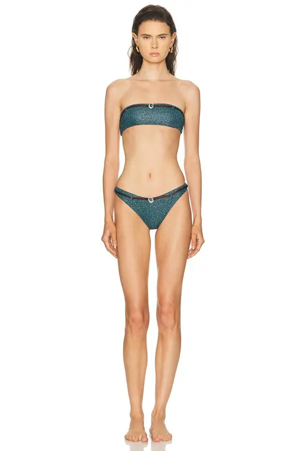 Oseree Lumiere Micro Belt Bikini Set - Peacock & Chocolate