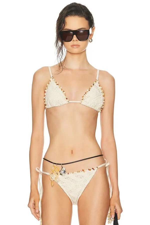 PatBO Lycra Mesh Bikini Top - Beige