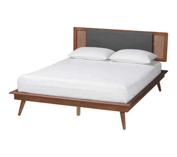 BAXTON STUDIO Delfina Grey Fabric Brown Wood Fu Ll Platform Bed - One-color