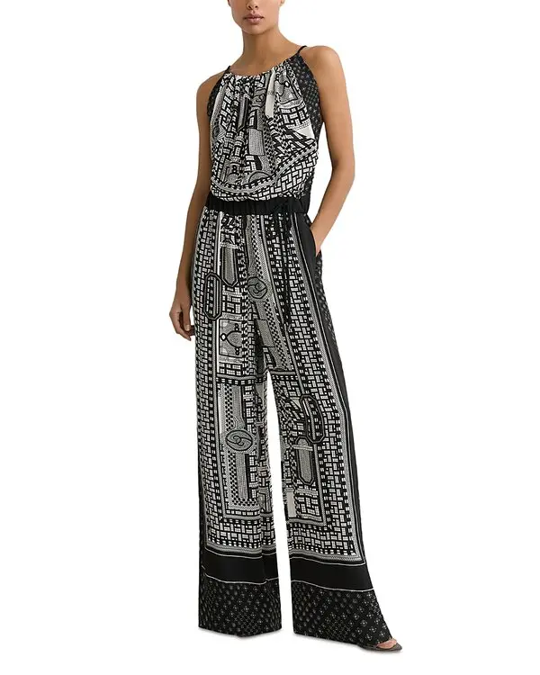 REISS Inara Scarf Print Jumpsuit - Blackivory