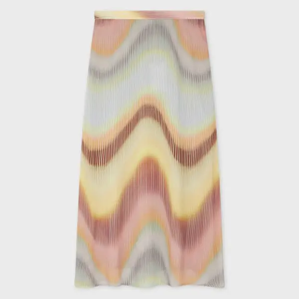 Paul Smith Gradient Wave Crinkle Georgette Midi Skirt