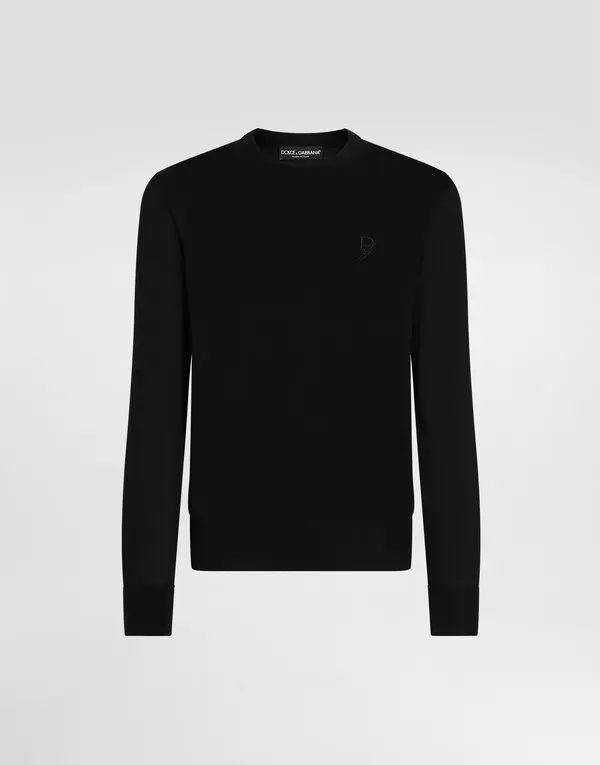 Dolce & Gabbana Silk Sweater With Dg Embroidery - Black