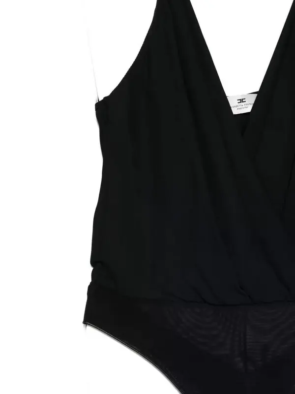Elisabetta Franchi V-neck Silk Bodysuit With Gold-tone Logo Detail - Black