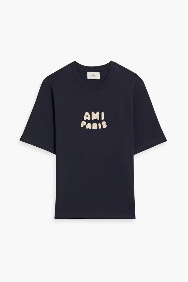 Ami Crochettrimmed Cottonjersey Tshirt - Navy