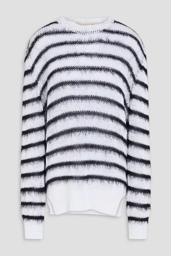 Marni Striped Brushed Cotton Sweater - White
