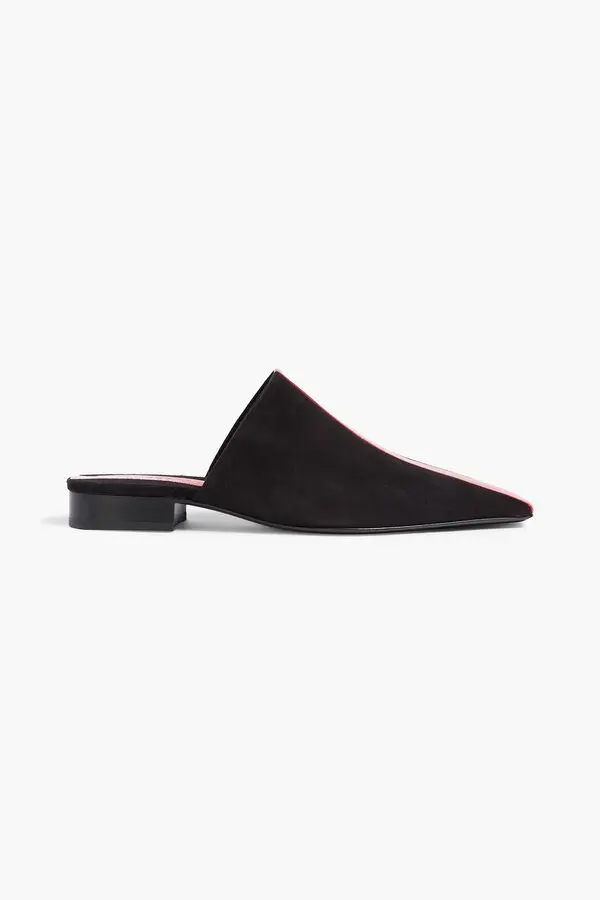 FERRAGAMO Selestina Suede And Patent-leather Slippers - Black