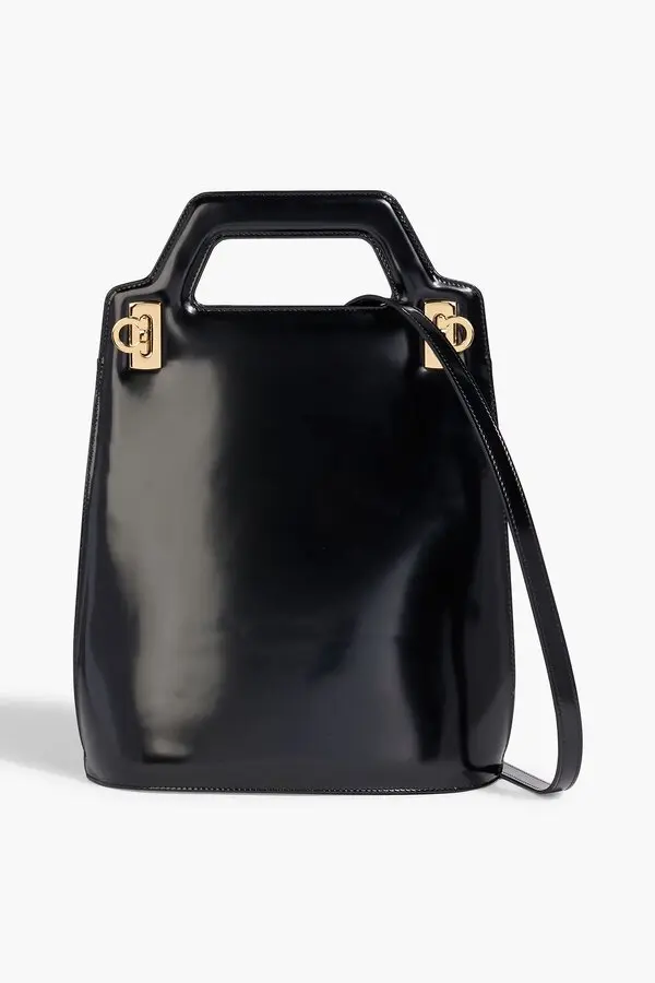 FERRAGAMO Wanda Mini Patent-leather Tote - Black