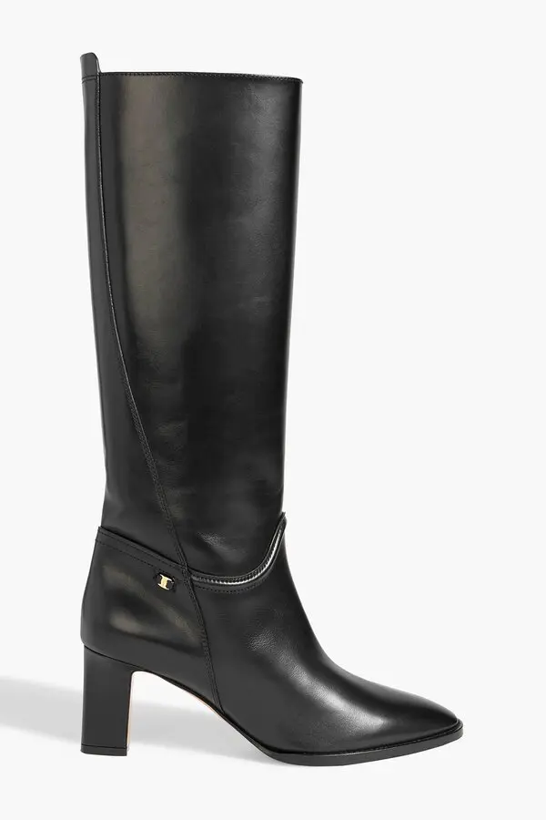 FERRAGAMO Torris 70 Leather Knee Boots - Black