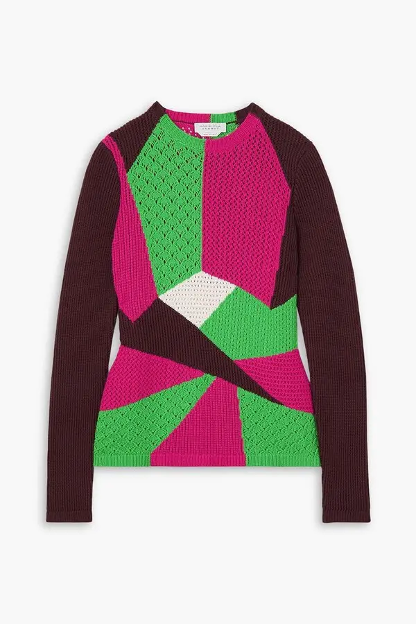Gabriela Hearst Rourke Colorblock Pointelle-knit Cashmere Sweater