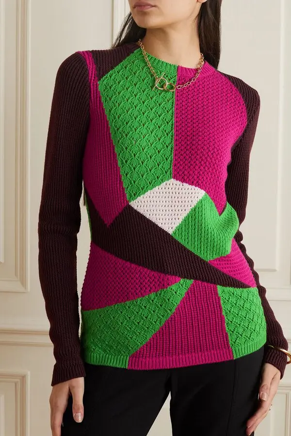 Gabriela Hearst Rourke Colorblock Pointelle-knit Cashmere Sweater