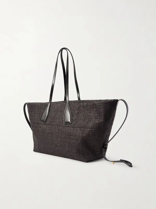 Balmain Track Leather-trimmed Raffia Tote