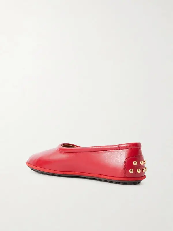 TOD'S Studded Glossed-leather Ballet Flats - Red