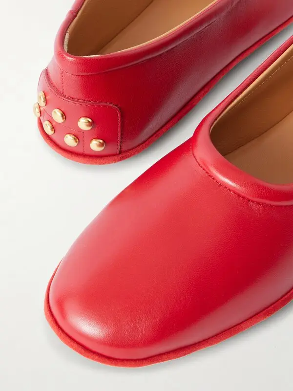 TOD'S Studded Glossed-leather Ballet Flats - Red