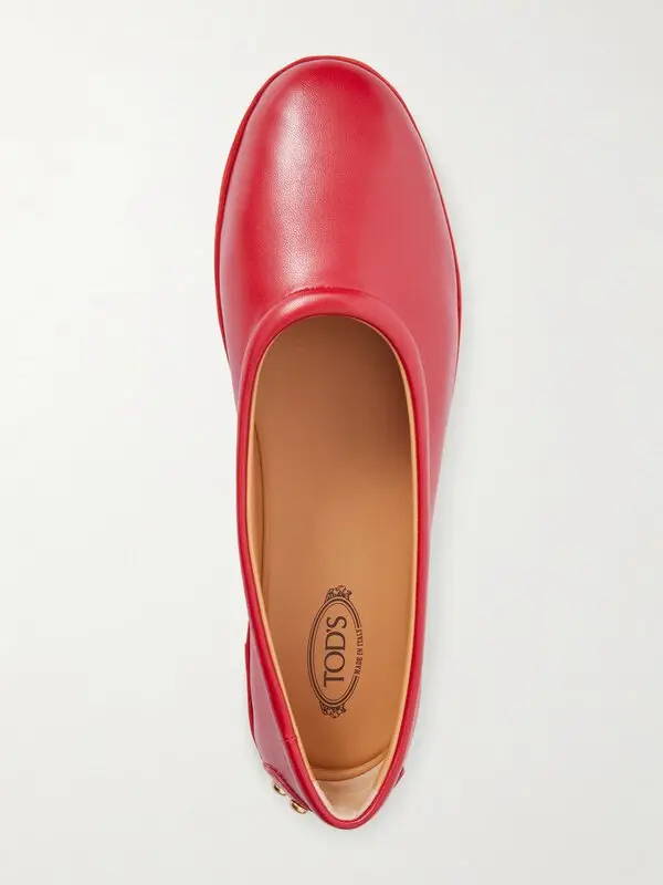TOD'S Studded Glossed-leather Ballet Flats - Red