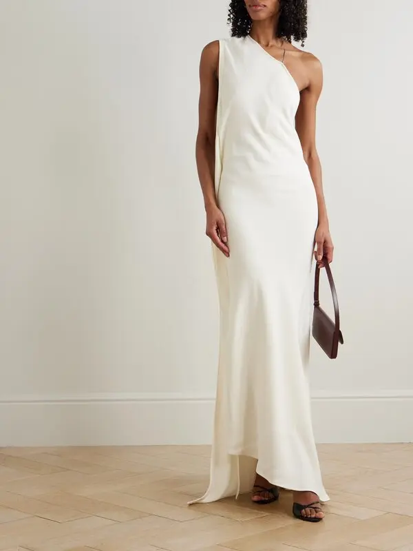 Victoria Beckham One-shoulder Embellished Draped Gown