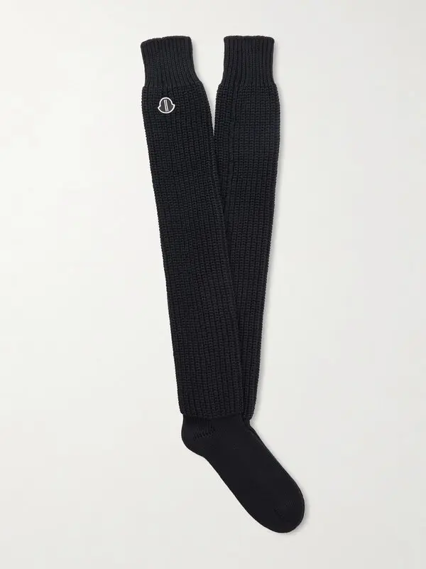 Rick Owens Moncler Logo Knee High Socks - Black