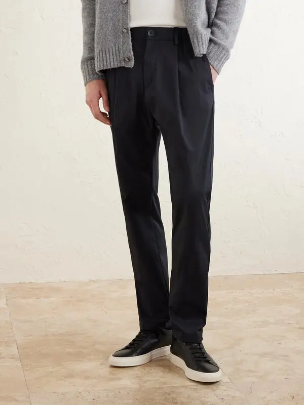Herno Tapered Pleated Stretch-twill Trousers - Blue