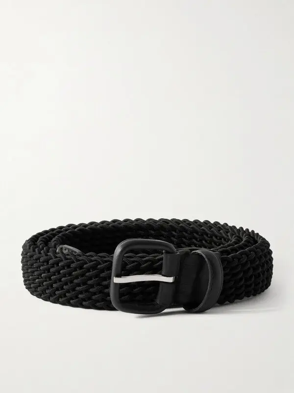 Charvet 2.7cm Leather-trimmed Woven Cord Belt - Black