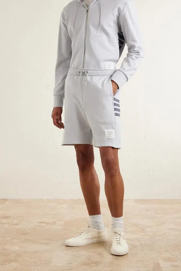 Thom Browne Straight-leg Cotton-jersey Drawstring Shorts - Gray