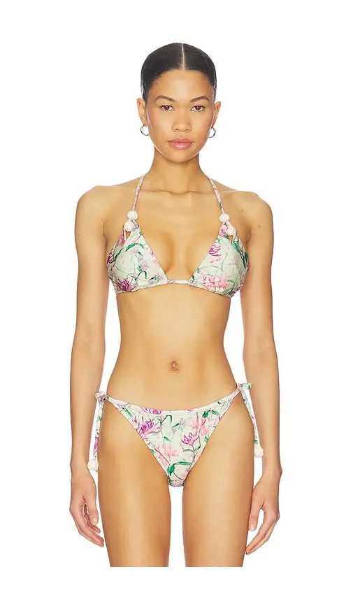 PatBO Honey Flower Lace Triangle Bikini Top - Green