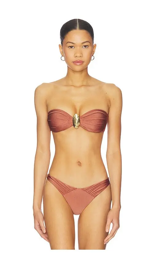 PatBO X Camila Coelho Golden Lune Seashell Bandeau Bikini Top - Copper