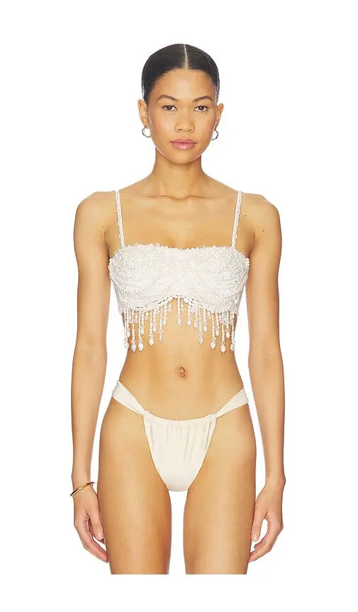 PatBO X Camila Coelho Pearl Dust Bra Top In Ivory - Off-white