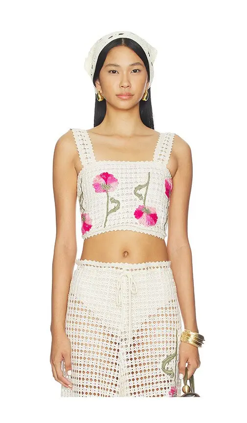 Agua Bendita Vicky Ventura Top With Floral Embroidery