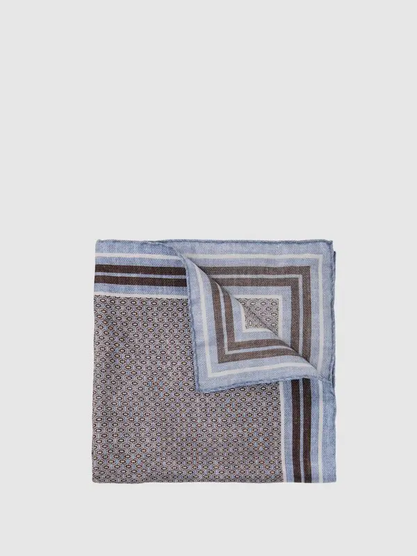 REISS Curzio Silk Micro-print Pocket Square - Soft Blue