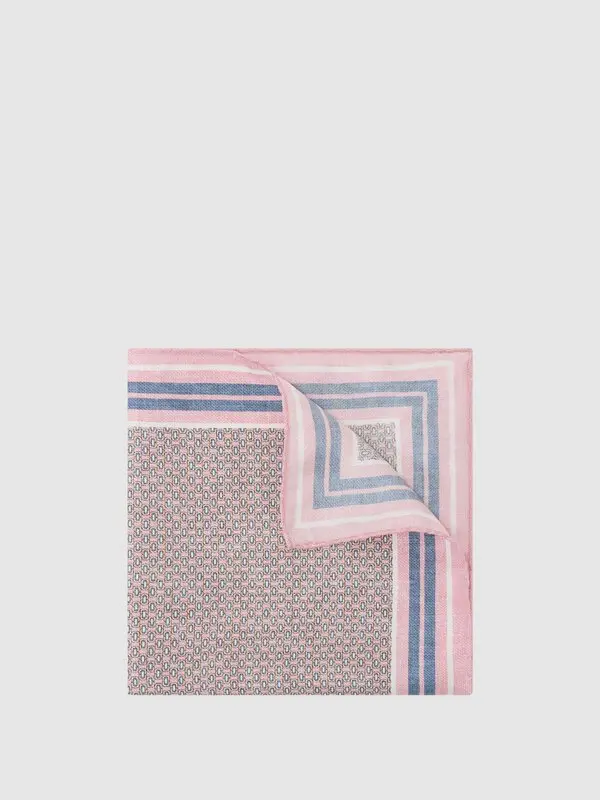 REISS Curzio Silk Micro-print Pocket Square - Soft Pink