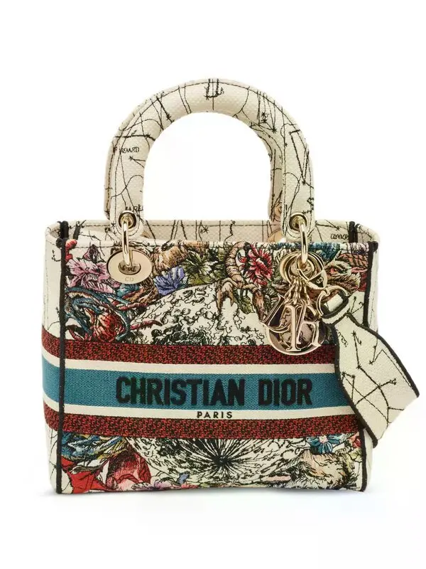 Dior D-lite Floral Embroidered Tote Bag - Neutrals
