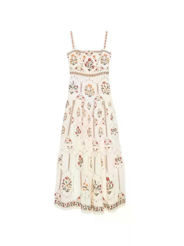 Agua Bendita Lima Andes Floral Print Tiered Maxi Dress - Neutrals