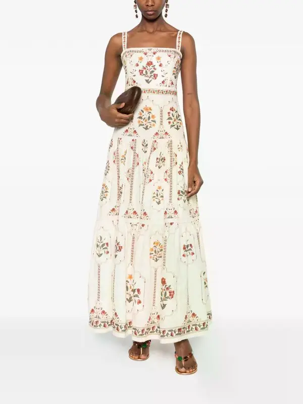 Agua Bendita Lima Andes Floral Print Tiered Maxi Dress - Neutrals