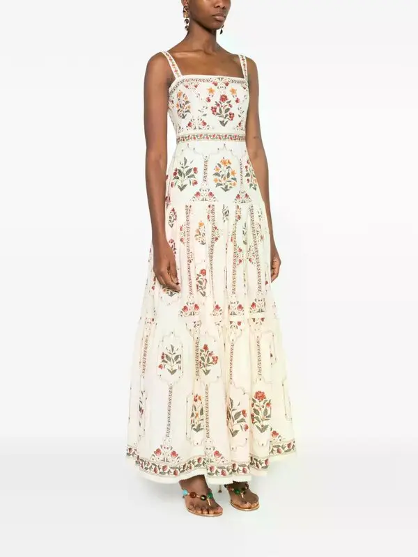 Agua Bendita Lima Andes Floral Print Tiered Maxi Dress - Neutrals