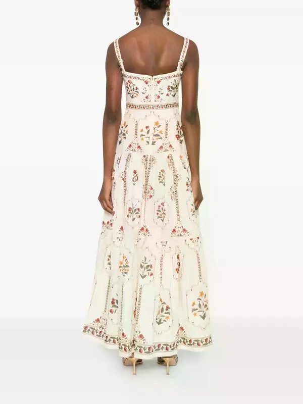 Agua Bendita Lima Andes Floral Print Tiered Maxi Dress - Neutrals