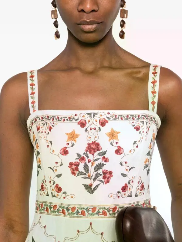Agua Bendita Lima Andes Floral Print Tiered Maxi Dress - Neutrals