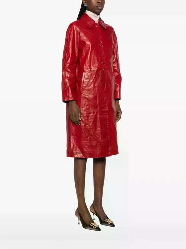 Nour Hammour Croco-embossed Leather Coat