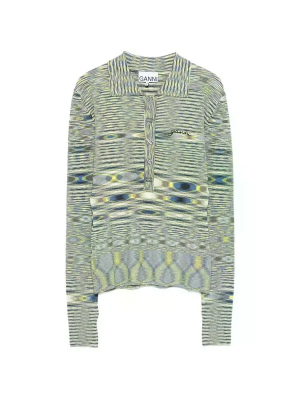 GANNI Long-sleeve Knit Polo Top - Yellow