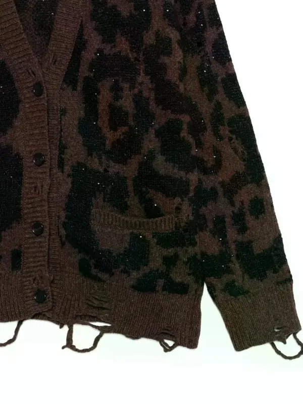 LANEUS Leopard Distressed Cardigan
