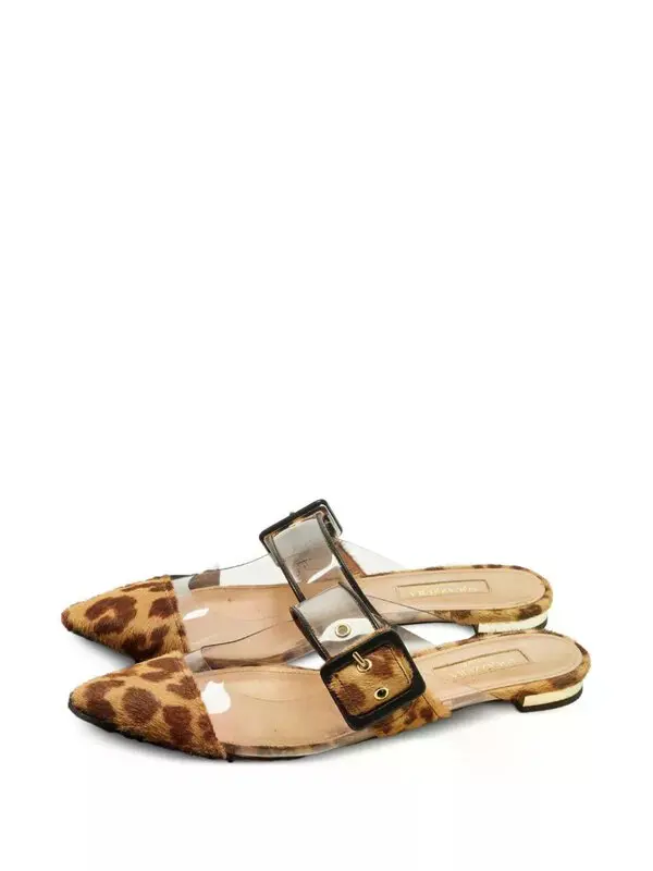 AQUAZZURA Leopard-print Buckle Mules - Brown