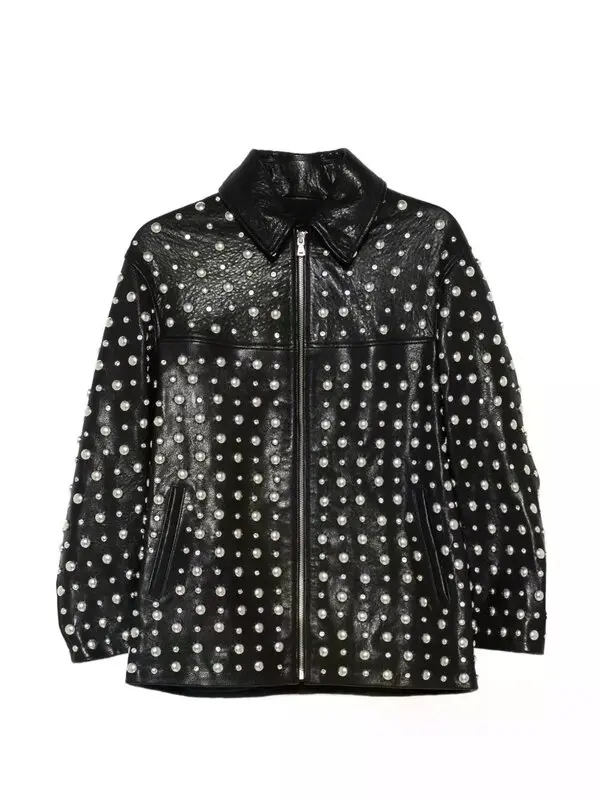 Nour Hammour Studded Leather Zip Jacket