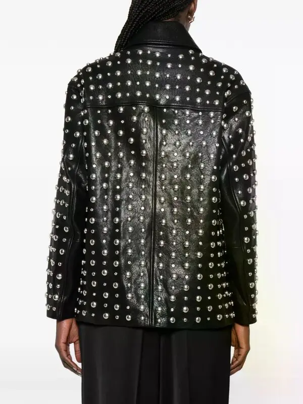 Nour Hammour Studded Leather Zip Jacket